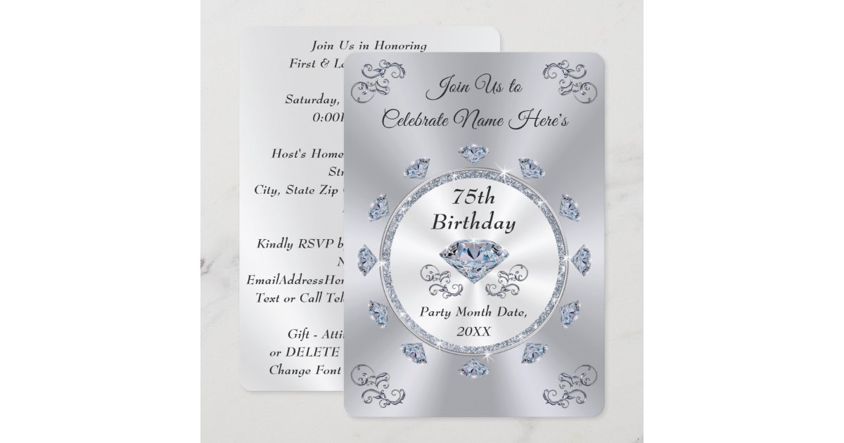 Stunning Diamond, 75th Birthday Invitation Card | Zazzle