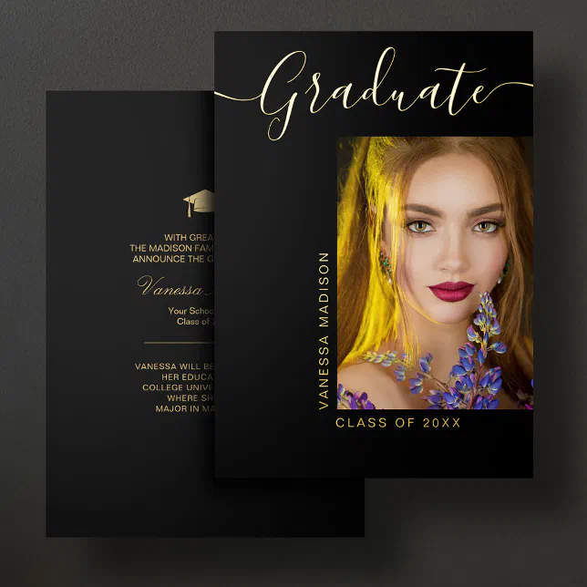 Stunning Elegant Modern Photo Gold Foil Grad Card | Zazzle