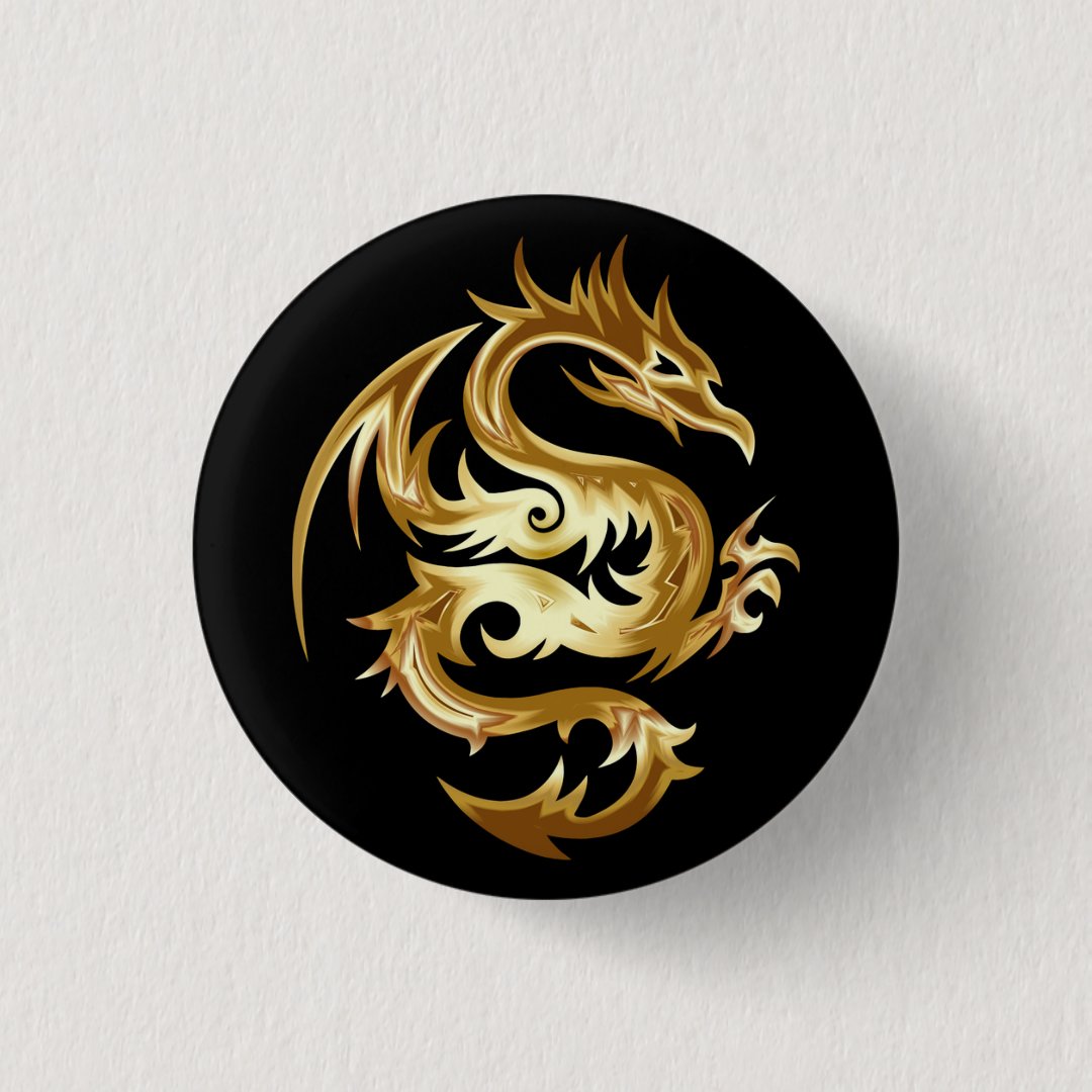 Stunning Gold Dragon Button | Zazzle