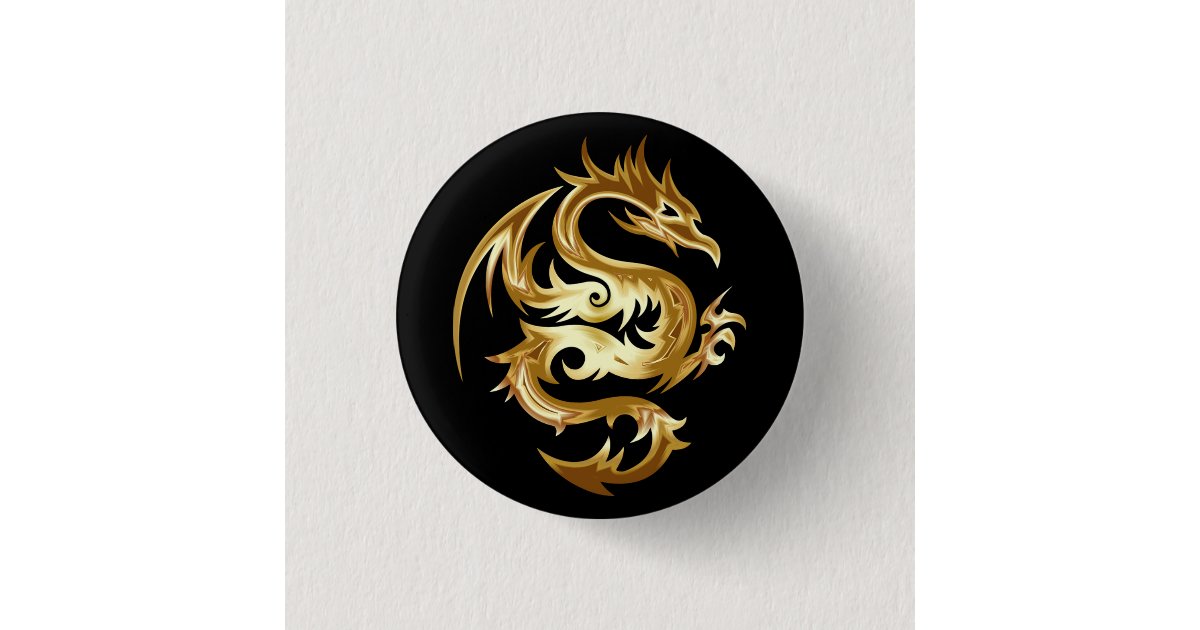 Stunning Gold Dragon Button | Zazzle