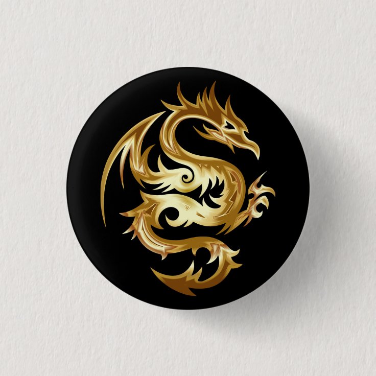 Stunning Gold Dragon Button | Zazzle