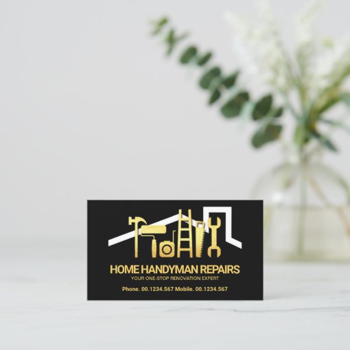Stunning Gold Handyman Tools Rooftop Business Card | Zazzle
