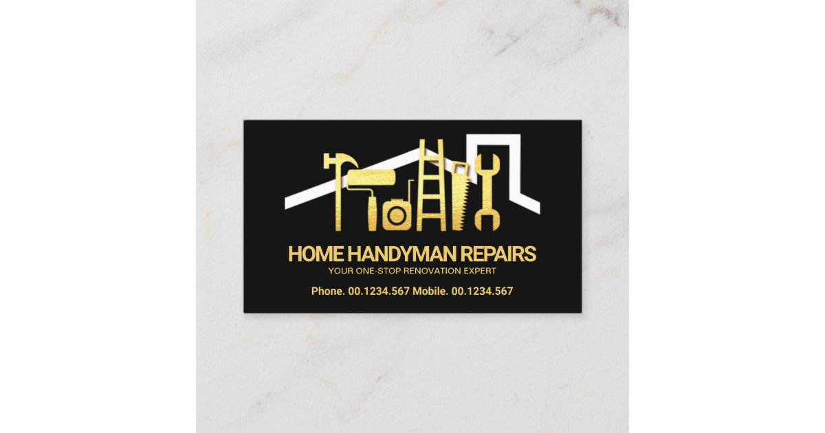 Stunning Gold Handyman Tools Rooftop Business Card | Zazzle