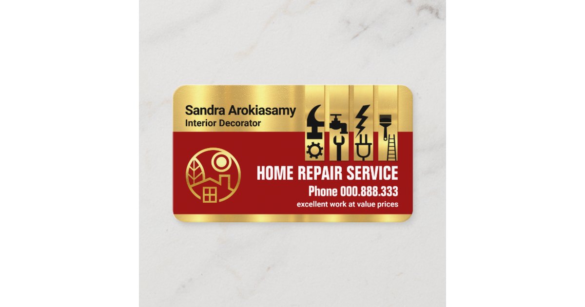 Stunning Gold Handyman Tools Tab Business Card | Zazzle