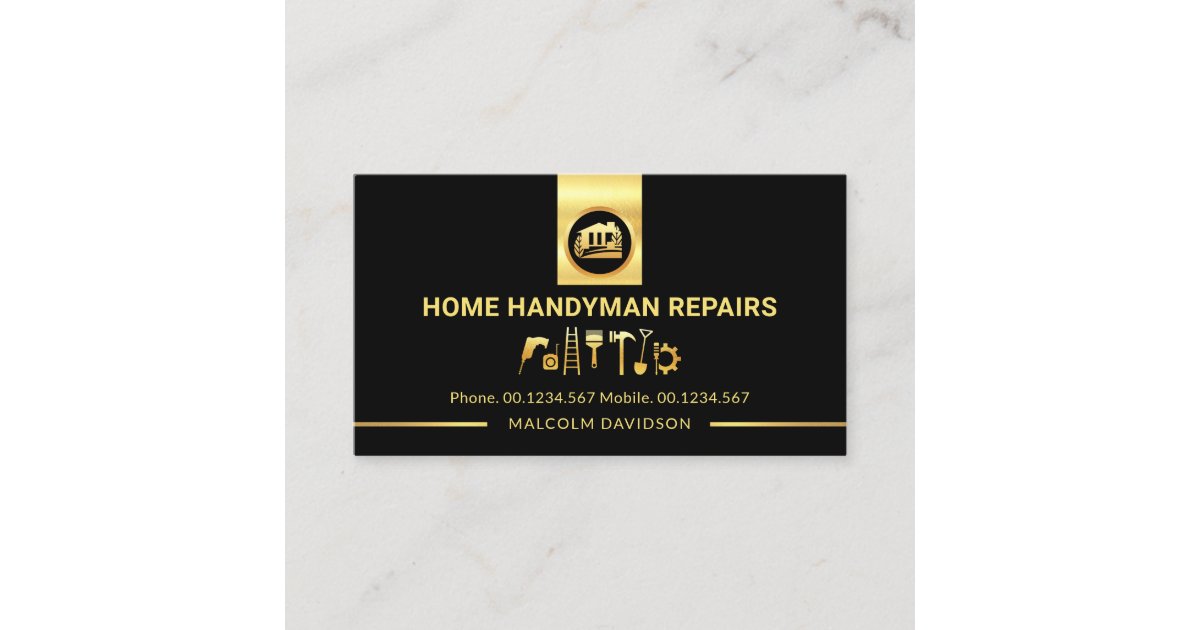 Stunning Gold Handyman Tools Tab Line Business Card | Zazzle
