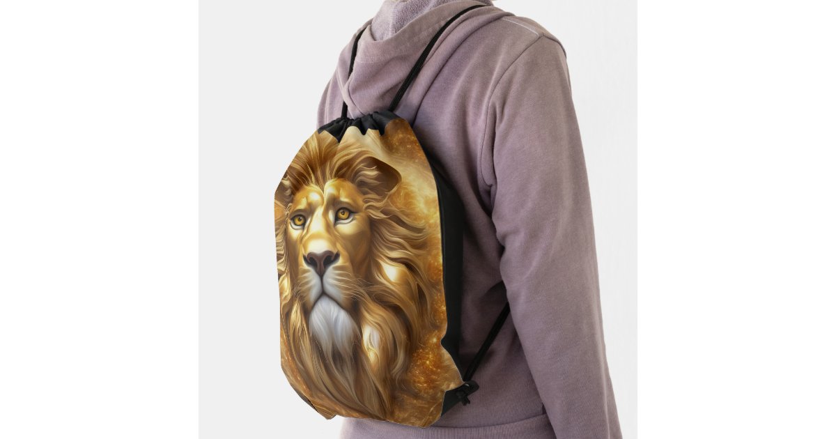 Stunning Gold Lion Head Drawstring Bag | Zazzle