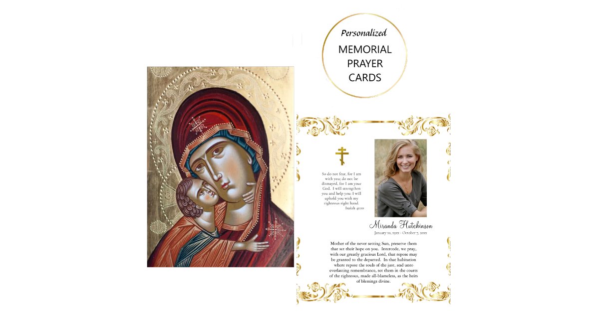 Stunning Gold Theotokos Memorial Prayer Card | Zazzle