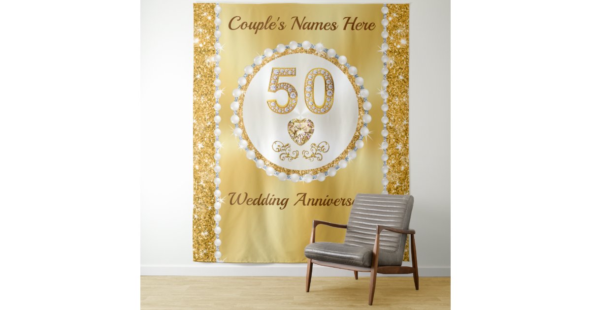 Stunning Golden, 50th Anniversary Backdrop, | Zazzle