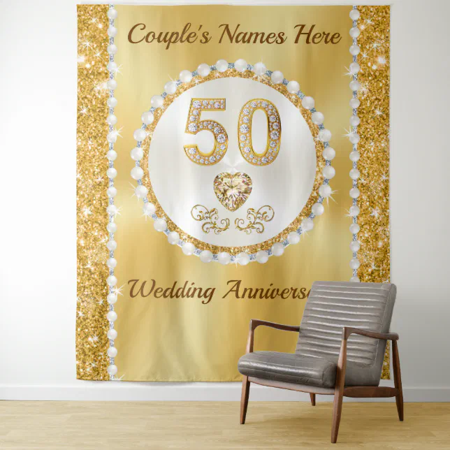 Stunning Golden, 50th Anniversary Backdrop, | Zazzle
