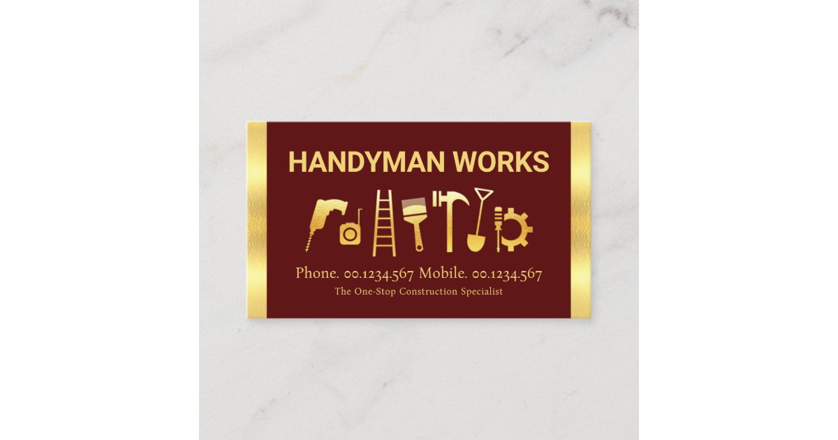 Stunning Handyman Tools With Gold Stripes Business Card | Zazzle