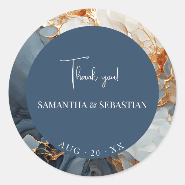 Stunning Indigo Blue and Gold Abstract Classic Round Sticker | Zazzle