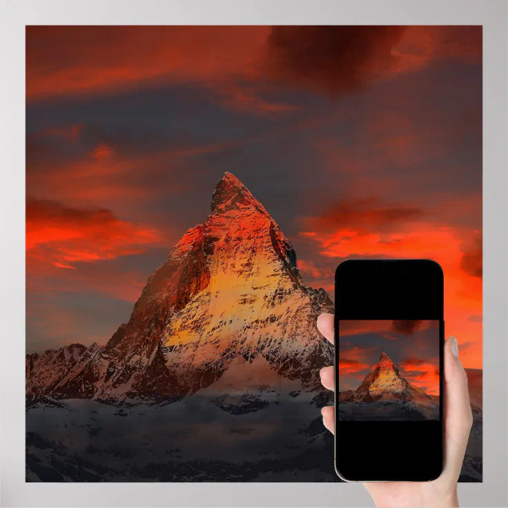 Stunning matterhorn red sky landscape poster | Zazzle