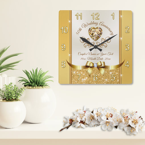 Stunning, Personalised Golden Anniversary Clock | Zazzle