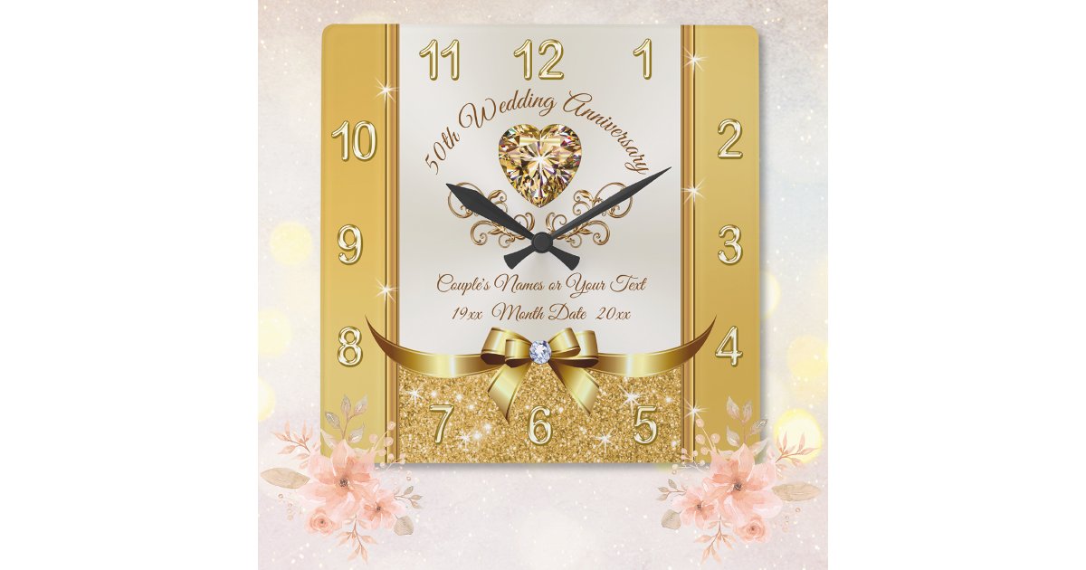 Stunning, Personalised Golden Anniversary Clock | Zazzle