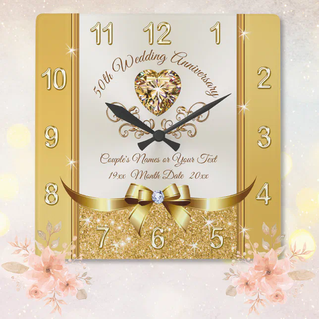 Stunning, Personalised Golden Anniversary Clock | Zazzle