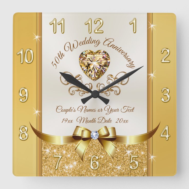 Stunning, Personalised Golden Anniversary Clock | Zazzle