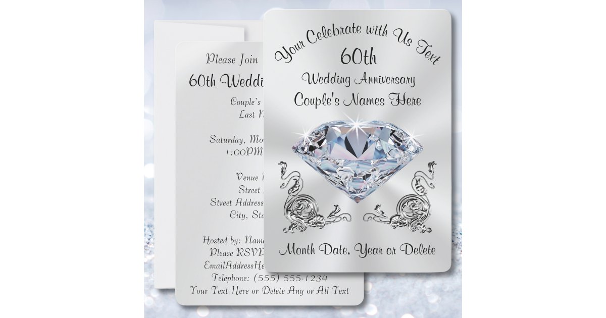 Stunning Personalized 60th Diamond Invitations | Zazzle