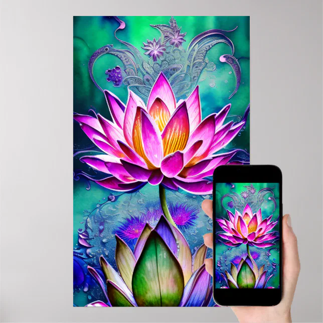 Stunning Pink Lotus Flower Portrait Poster | Zazzle