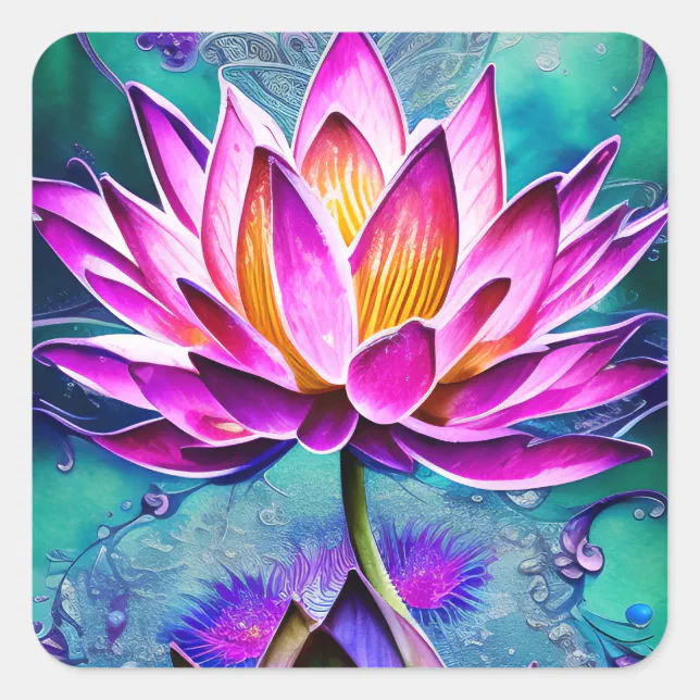 Stunning Pink Lotus Flower Portrait Square Sticker | Zazzle