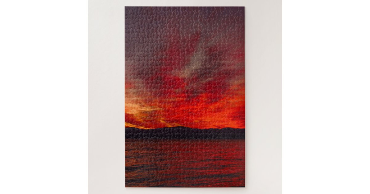 Stunning Red Sunset Reflection Large Puzzle | Zazzle