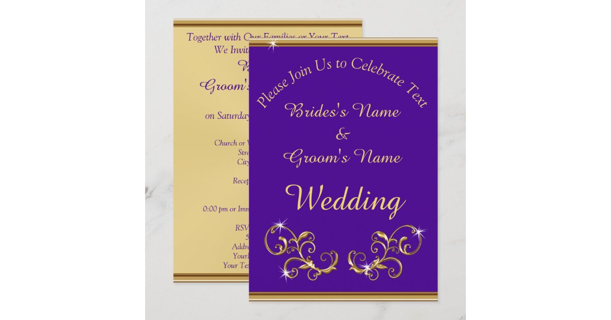 Stunning Royal Purple and Gold Wedding Invitations | Zazzle