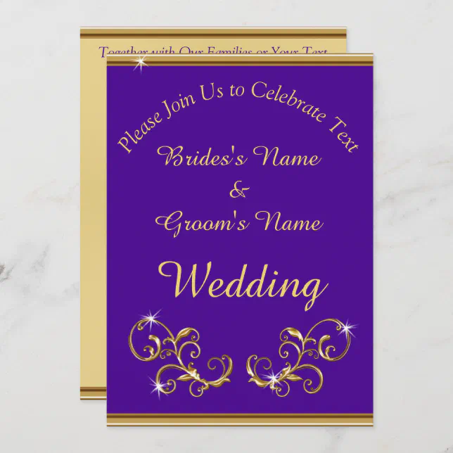 Stunning Royal Purple and Gold Wedding Invitations | Zazzle
