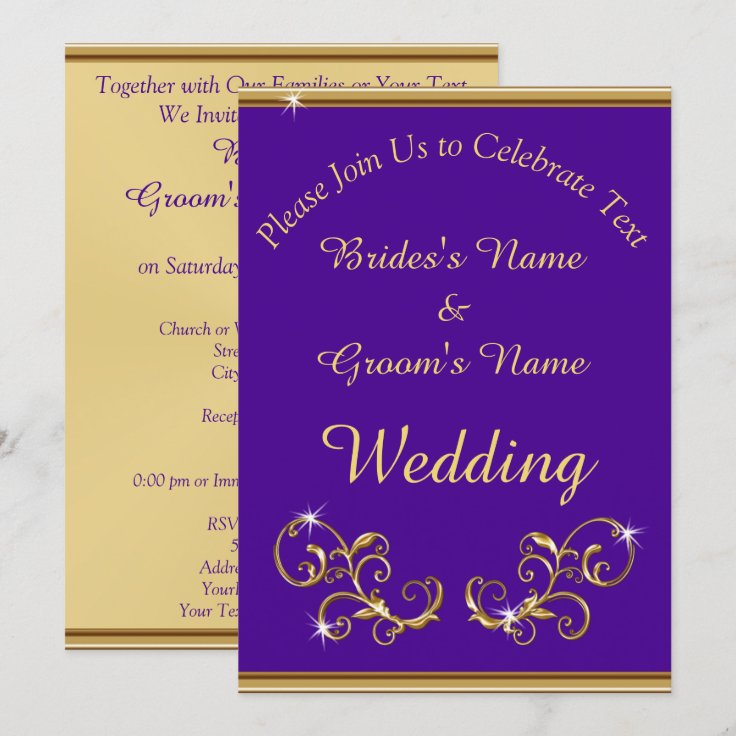 Stunning Royal Purple and Gold Wedding Invitations | Zazzle