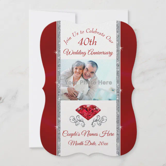 Stunning Ruby 40th Wedding Anniversary Invitations | Zazzle