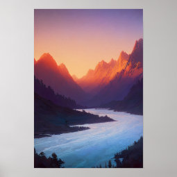 Stunning Sunset Over a Serene Valley Poster | Zazzle
