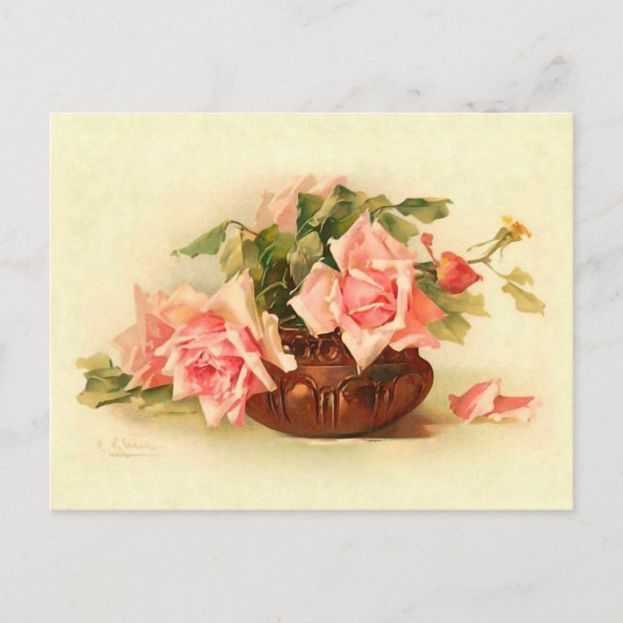 Stunning Victorian Roses in Bowl Catherine Klein Postcard | Zazzle.com