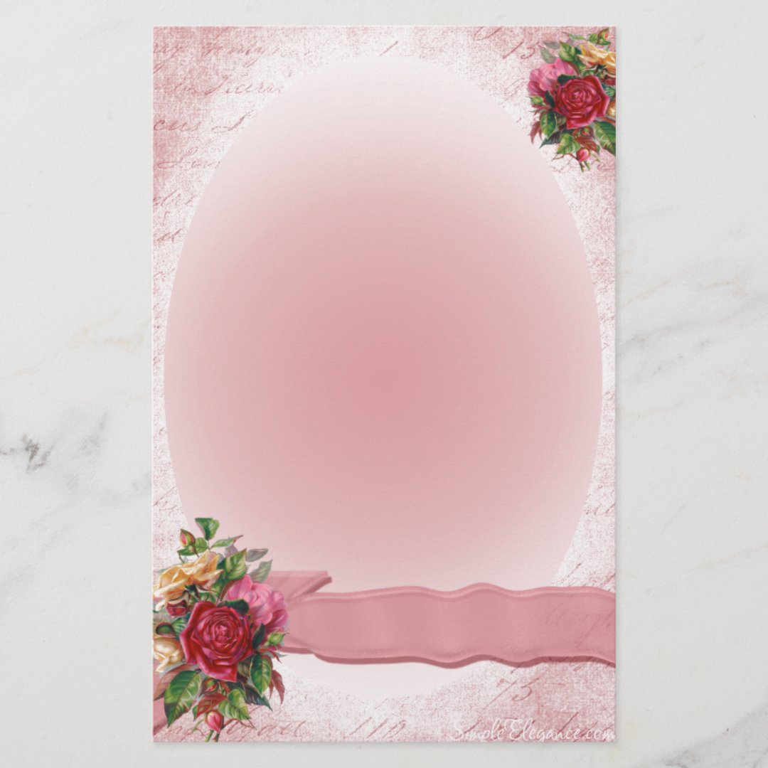 Stunning Vintage Red Rose Stationery Pink Ribbon | Zazzle