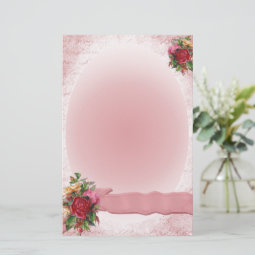 Stunning Vintage Red Rose Stationery Pink Ribbon | Zazzle
