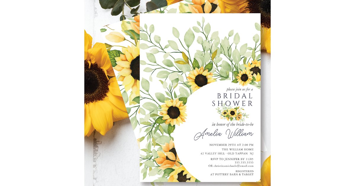 Stunning Watercolor Sunflowers Bridal Shower Invitation | Zazzle