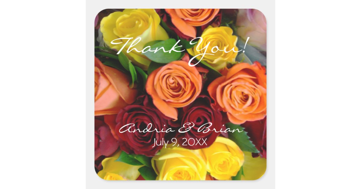 Stunning Yellow Orange & Red Roses Bouquet Square Sticker | Zazzle