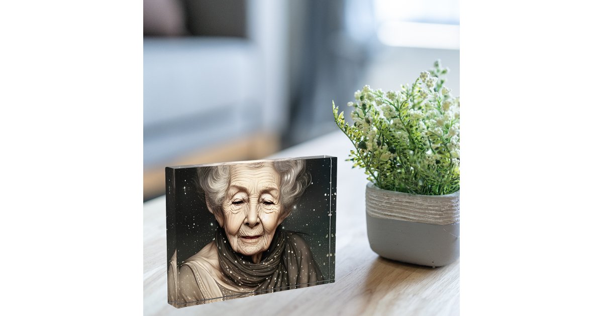Stunningly Beautiful Old Woman Digital Art Photo Block | Zazzle