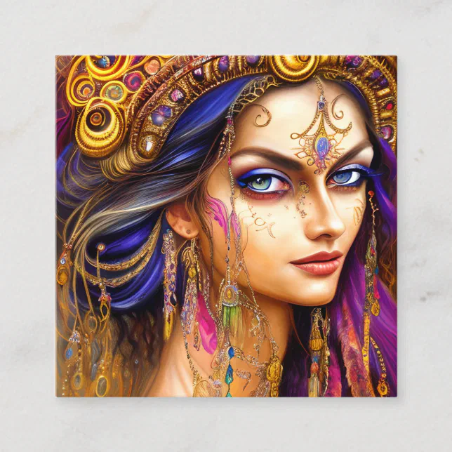 Stunningly Realistic Gypsy Lady Triptych Square Business Card | Zazzle
