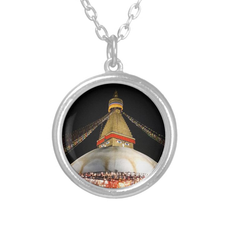 Stupa Boudhanath, Kathmandu at night - Nepal Silver Plated Necklace ...