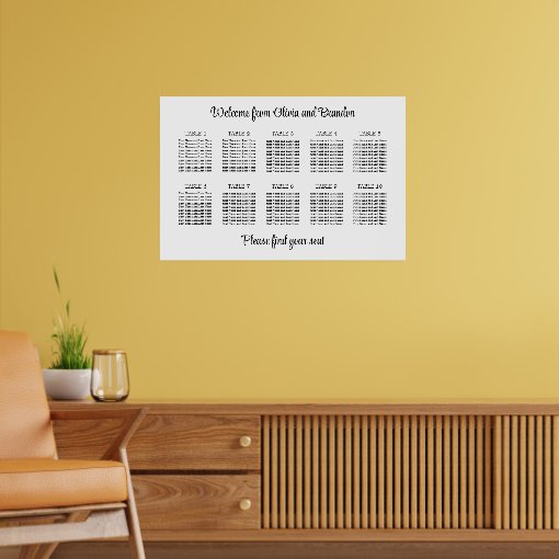 Stylish 10 Table Wedding Seating Chart Poster | Zazzle