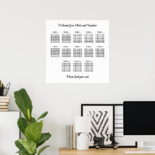 Stylish 13 Table Wedding Seating Chart Poster | Zazzle
