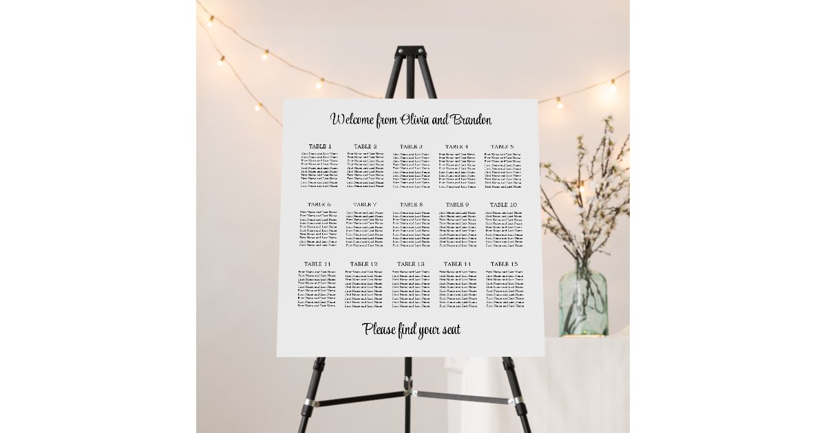 Stylish 15 Table Wedding Seating Chart Foam Board | Zazzle