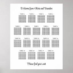 Stylish 18 Table Wedding Seating Chart Poster | Zazzle
