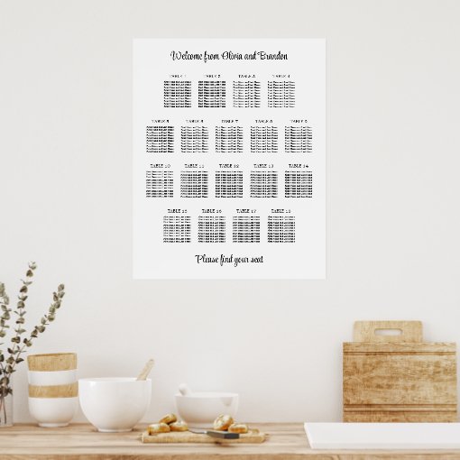 Stylish 18 Table Wedding Seating Chart Poster | Zazzle