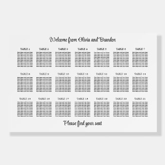 Stylish 21 Table Wedding Seating Chart Foam Board | Zazzle