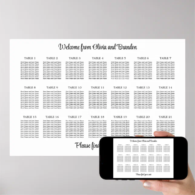 Stylish 21 Table Wedding Seating Chart Poster | Zazzle