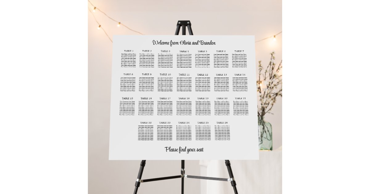 Stylish 26 Table Wedding Seating Chart Foam Board | Zazzle