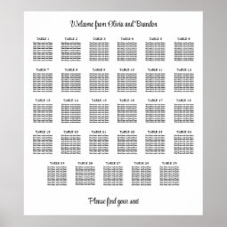 Stylish 29 Table Wedding Seating Chart Poster | Zazzle