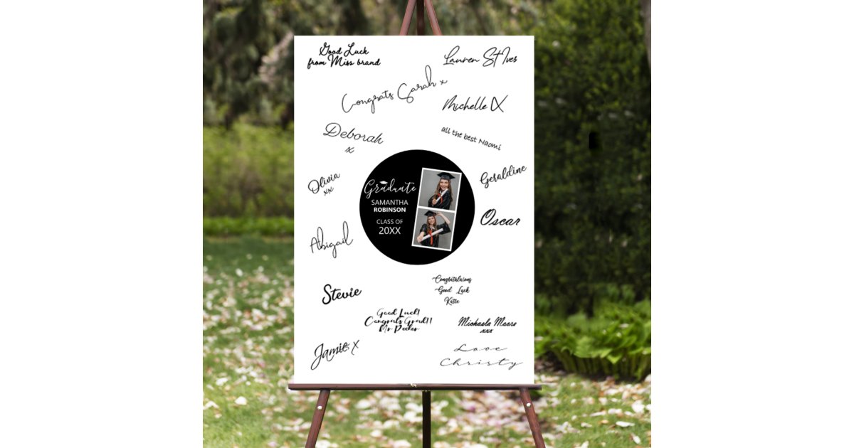 Stylish 2 Photo Strip Graduation Signature Board | Zazzle