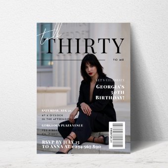 Stylish 30th Birthday Custom Photo Magazine Cover Invitation | Zazzle