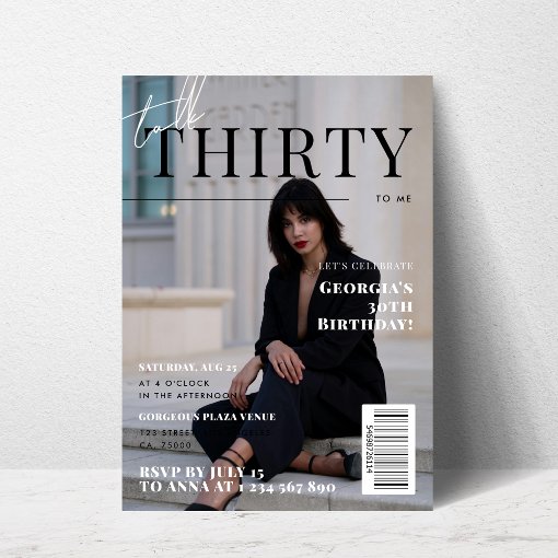 Stylish 30th Birthday Custom Photo Magazine Cover Invitation | Zazzle
