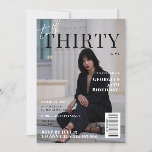 Stylish 30th Birthday Custom Photo Magazine Cover Invitation | Zazzle